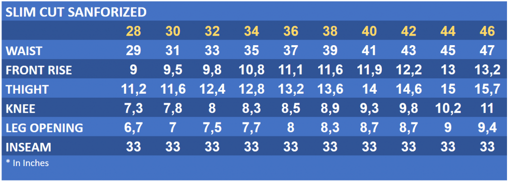 Slim Cut Sanforized Size Chart – Carnivores soul