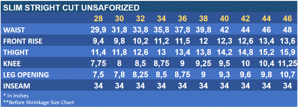 Slim Stright Cut Unsanforized Size Chart – Carnivores soul